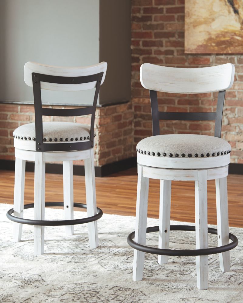 Valebeck - White - 6 Pc. - Counter Table, 4 Swivel Barstools, Server ...