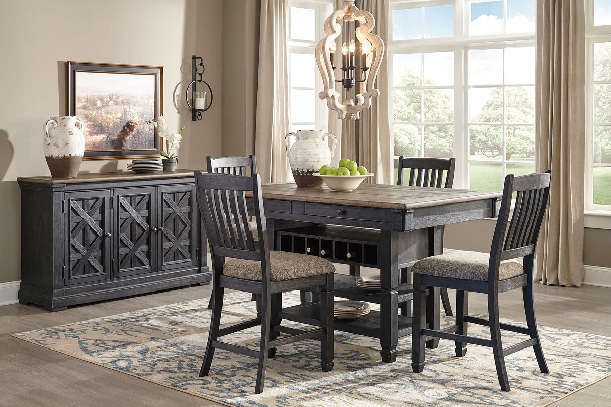 Tyler Creek - Dark Gray - 6 Pc. - Counter Table, 4 Barstools, Server ...